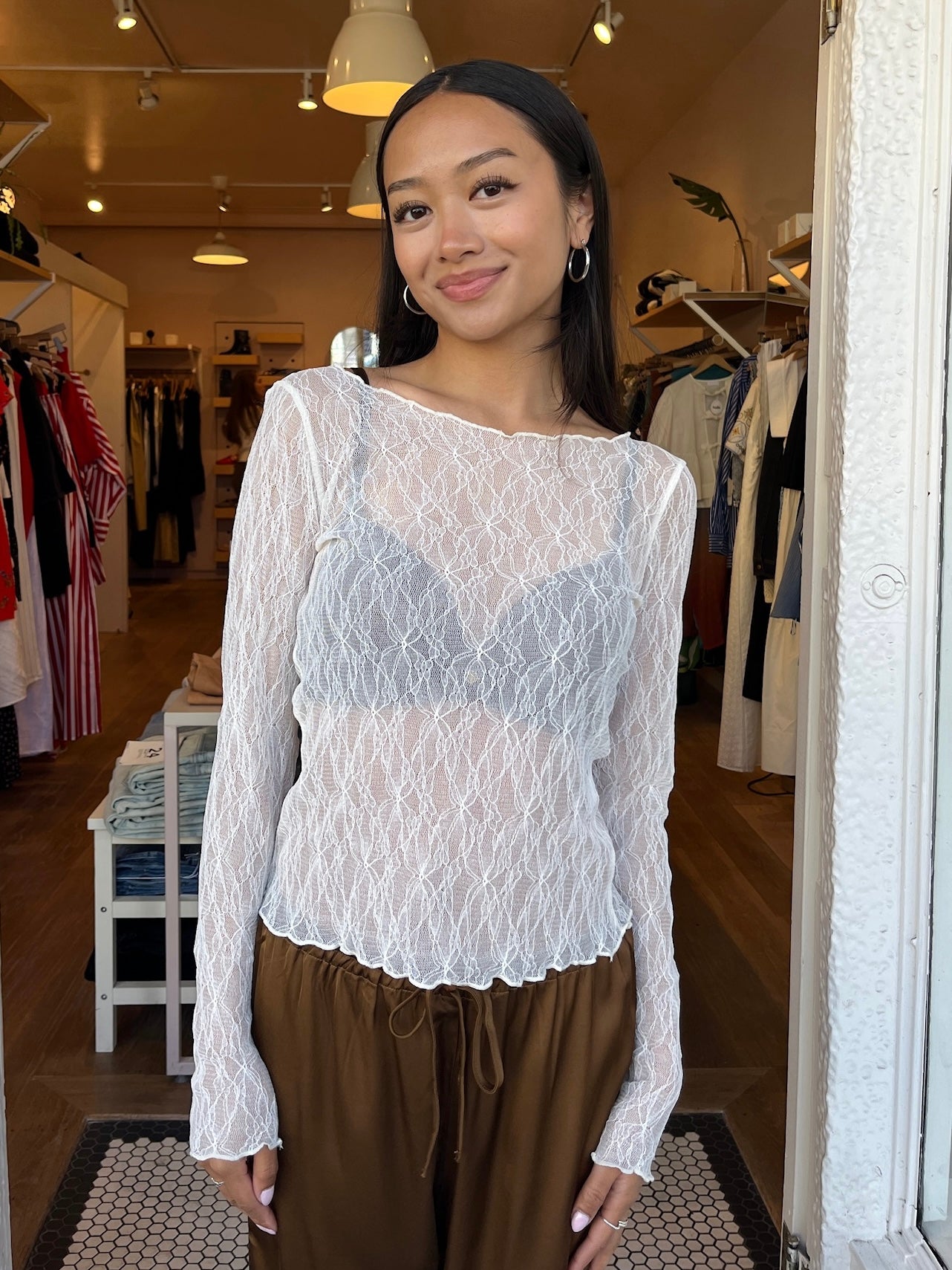 Cream lace top store