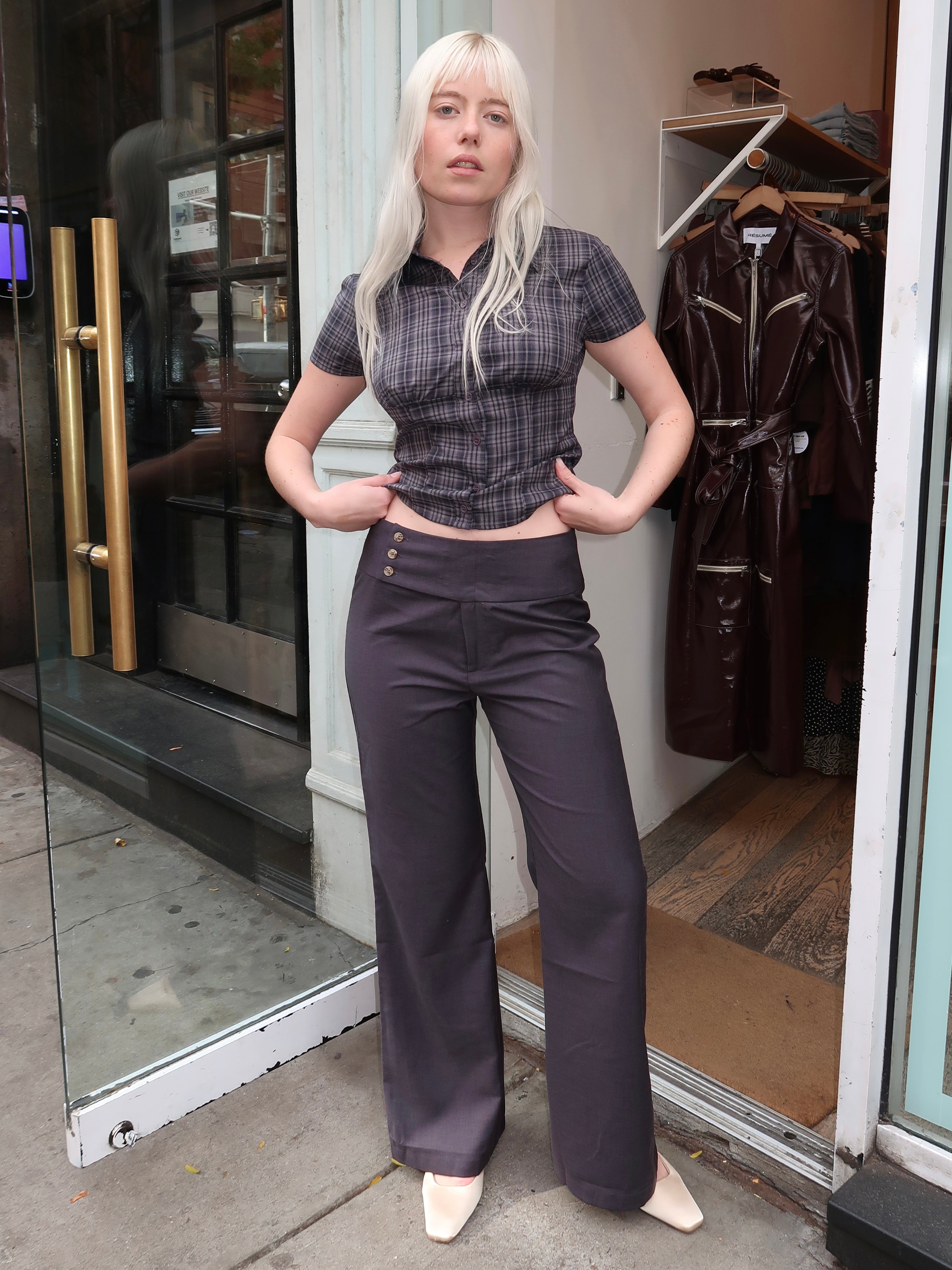 Viola Low Rise Flared Trousers in Charcoal – Isalis