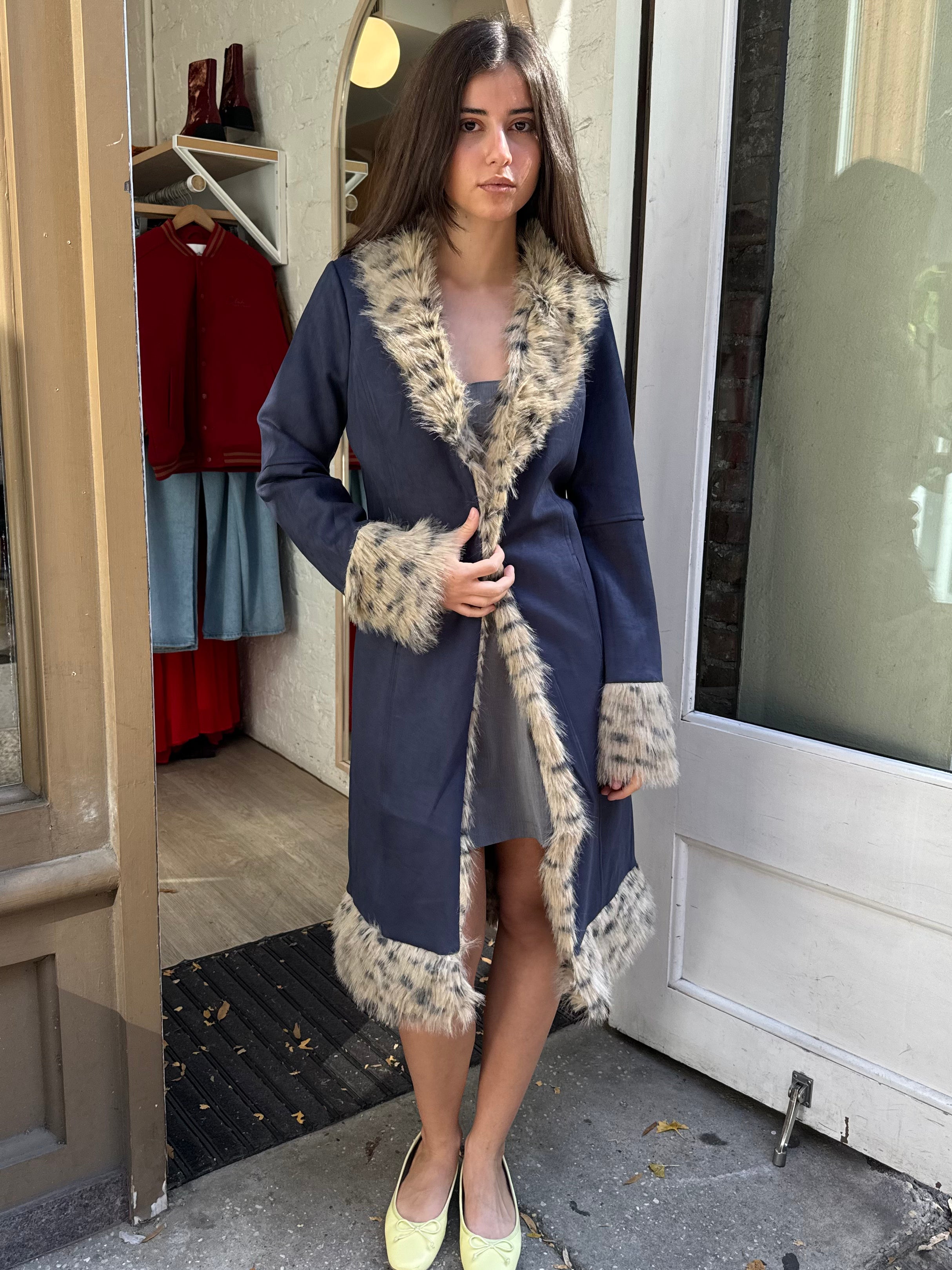 Louise Coat in Cheetah Fur Trim – Isalis